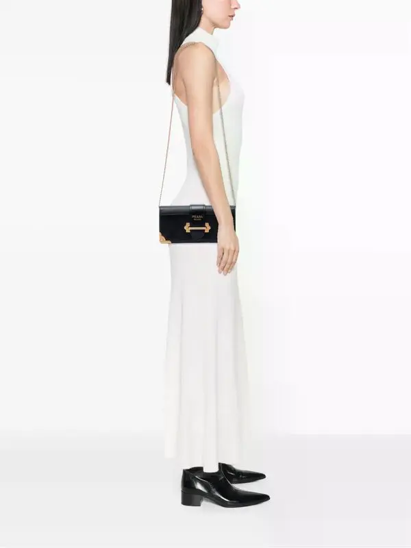 Prada 2010-2026 City Calf And Saffiano Cahier Chain Clutch Crossbody Bag - Black