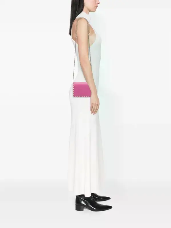 Valentino Garavani 2000-2017 Pebbled Calfskin Rockstud Wallet On Chain Crossbody Bag - Pink