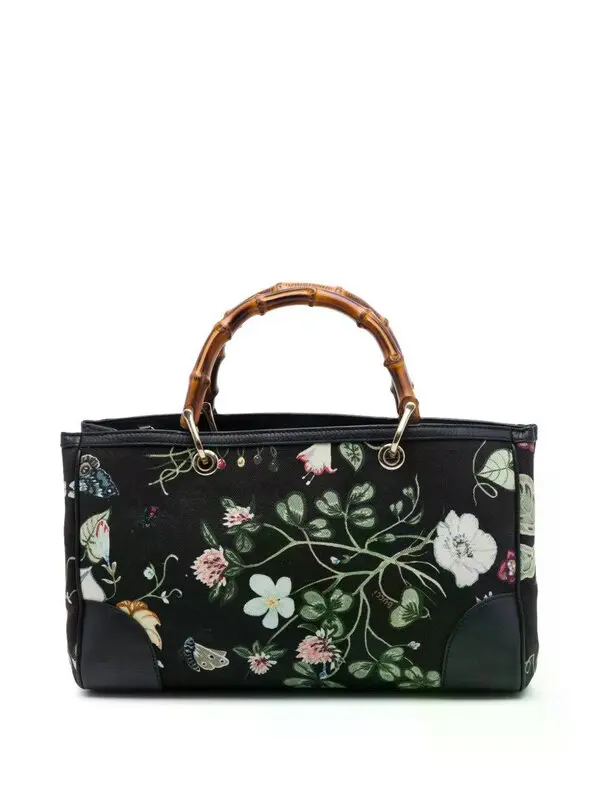 Gucci 2016-2026 Medium Canvas Flora Knight Bamboo Shopper Satchel - Black