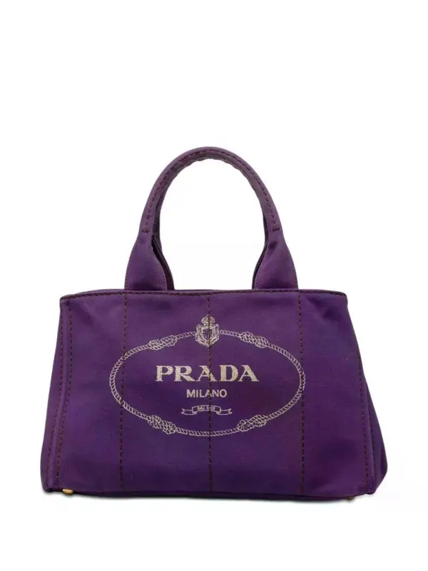 Prada 2000-2013 Canvas Canapa Logo Tote Satchel - Purple