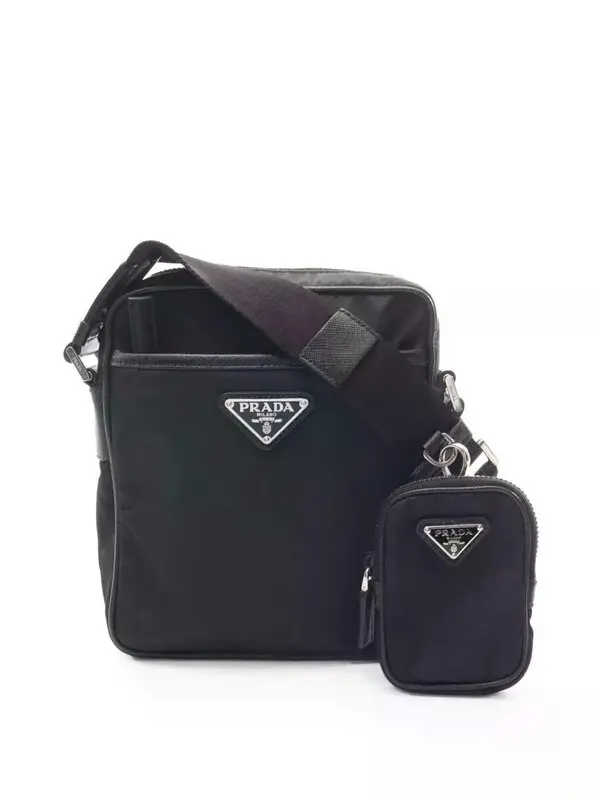 Prada 2013-2026 Saffiano Trimmed Re Nylon Zip Top Crossbody Bag - Black