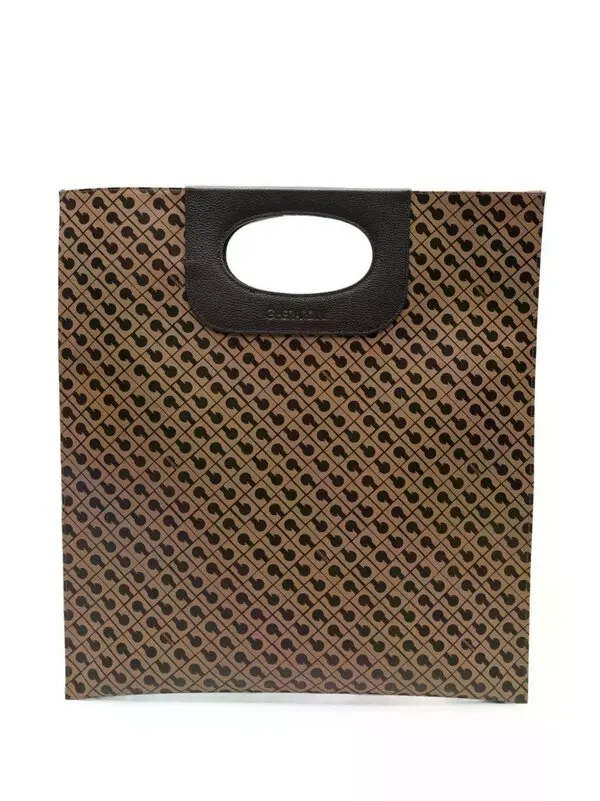 GHERARDINI Logo-print Cut-out Handle Tote Bag - Brown