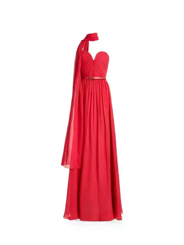 Elie Saab Belted Silk Maxi Dress - Red