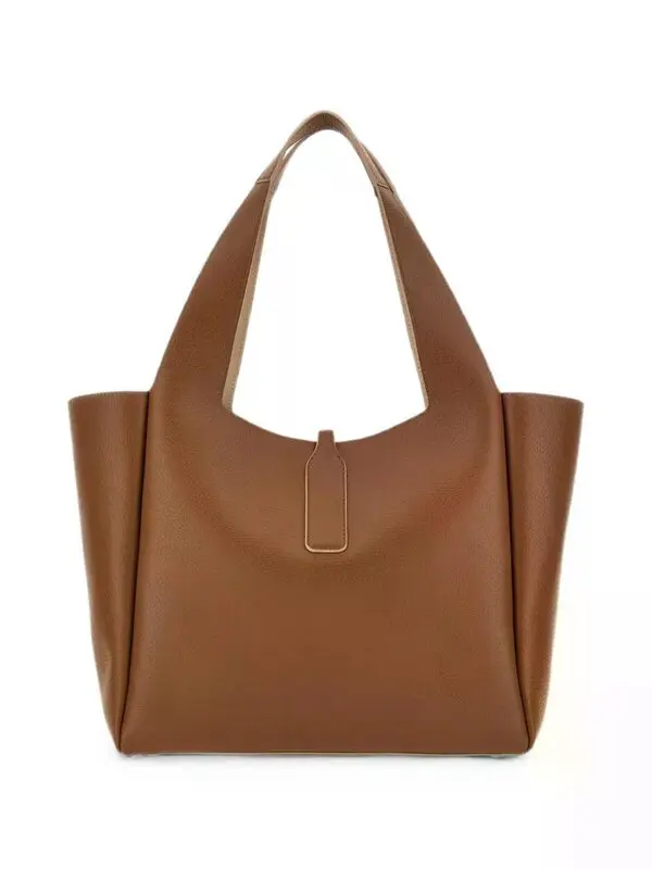 Hogan Logo Plaque Leather Tote Bag - Brown