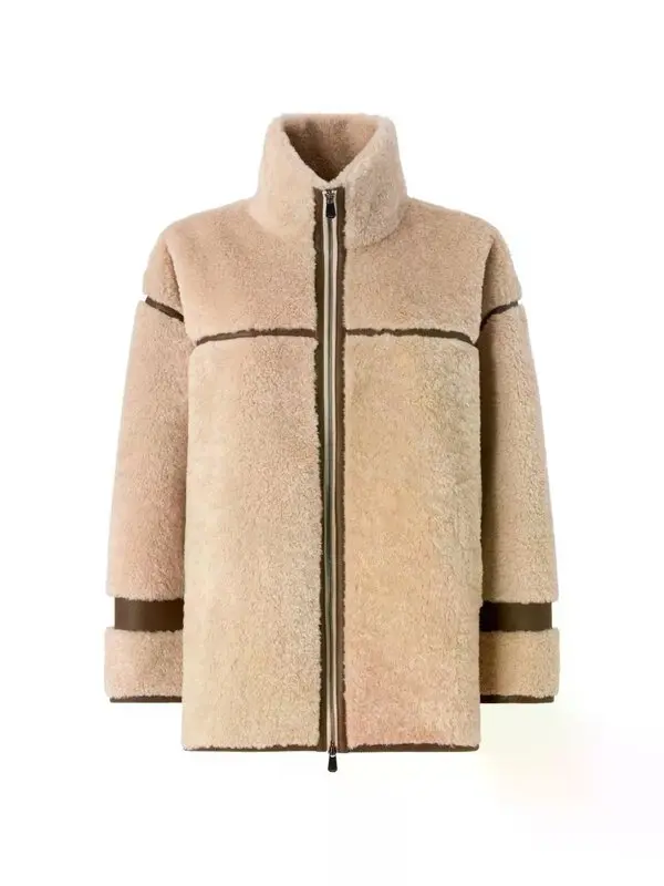 Pinko Faux Shearling Panelled Coat - Neutrals