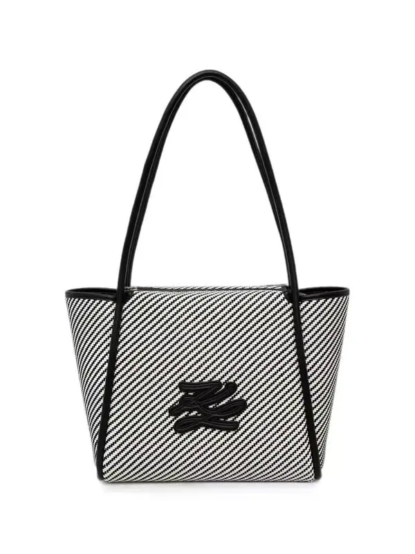 Karl Lagerfeld Diagonal-stripe Monogram-patch Tote Bag - White