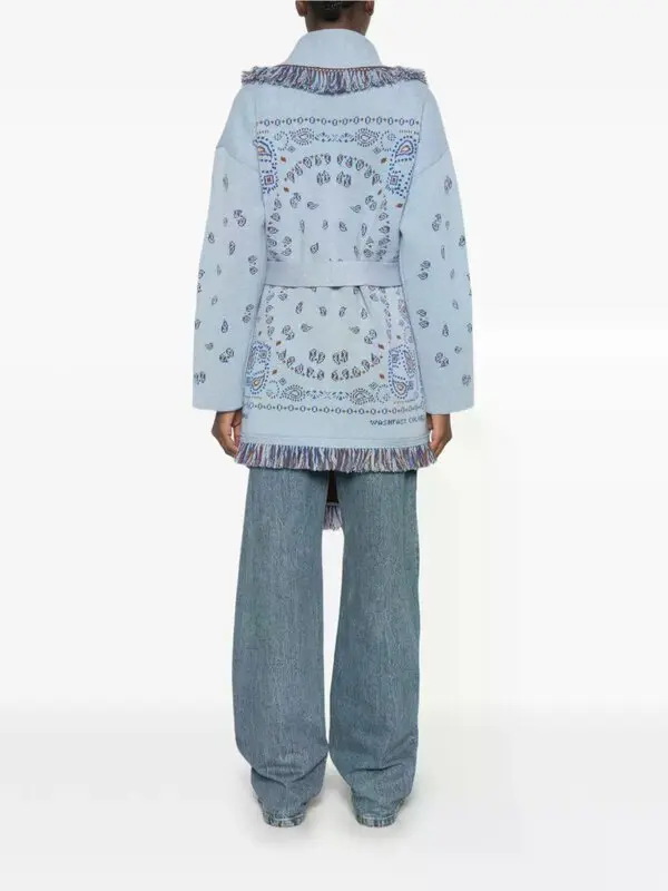 Alanui Paisley Intarsia Knit Fringed Cardigan - Blue