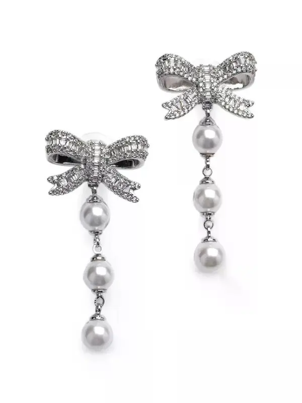 SELF-PORTRAIT Crystal-embellished Bow Earrings - Silver