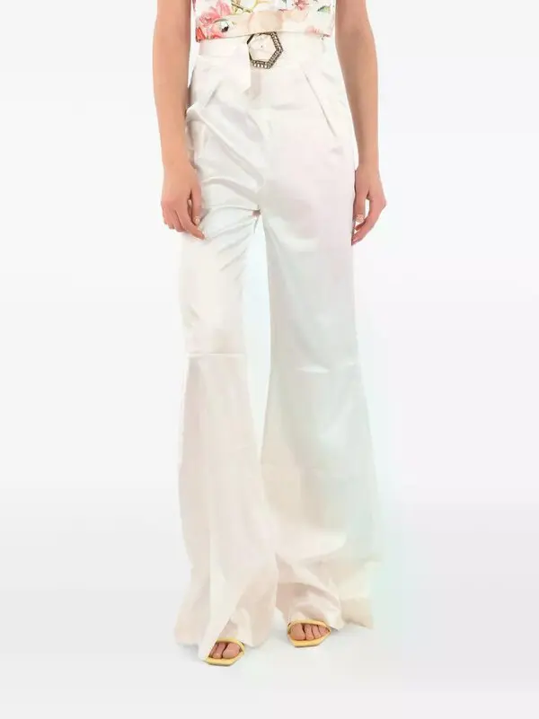 Philipp Plein Embellished Buckle Palazzo Pants - White