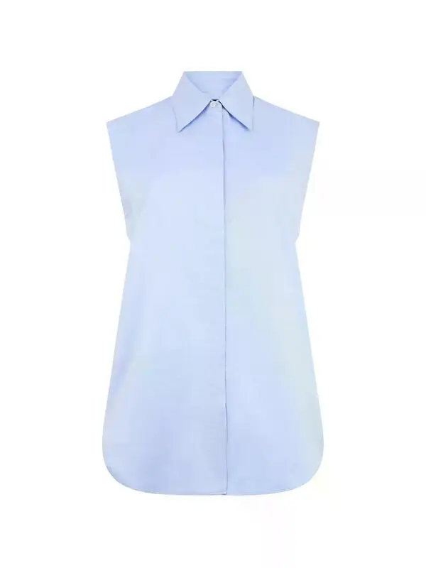 MOORER Sleeveless Box-pleat Shirt - Blue