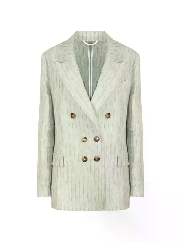 KILTIE Double-breasted Striped Linen Blazer