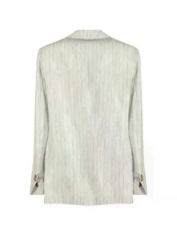 KILTIE Double-breasted Striped Linen Blazer