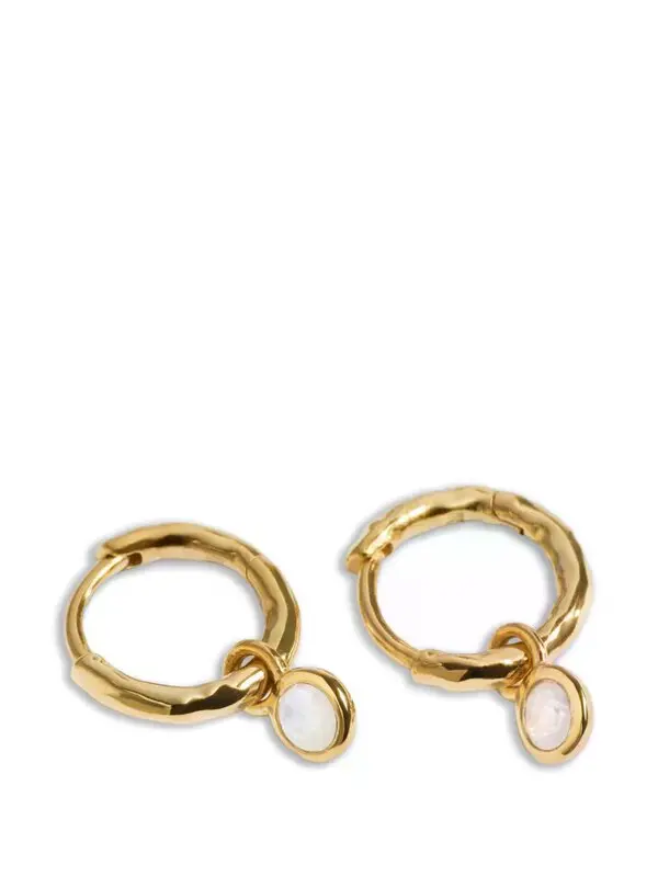Monica Vinader Tone Hammered Hoop Earrings With Moonstone Pendant