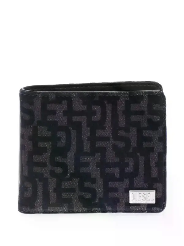 DIESEL® Logo-print Bi-fold Cotton Wallet - Black