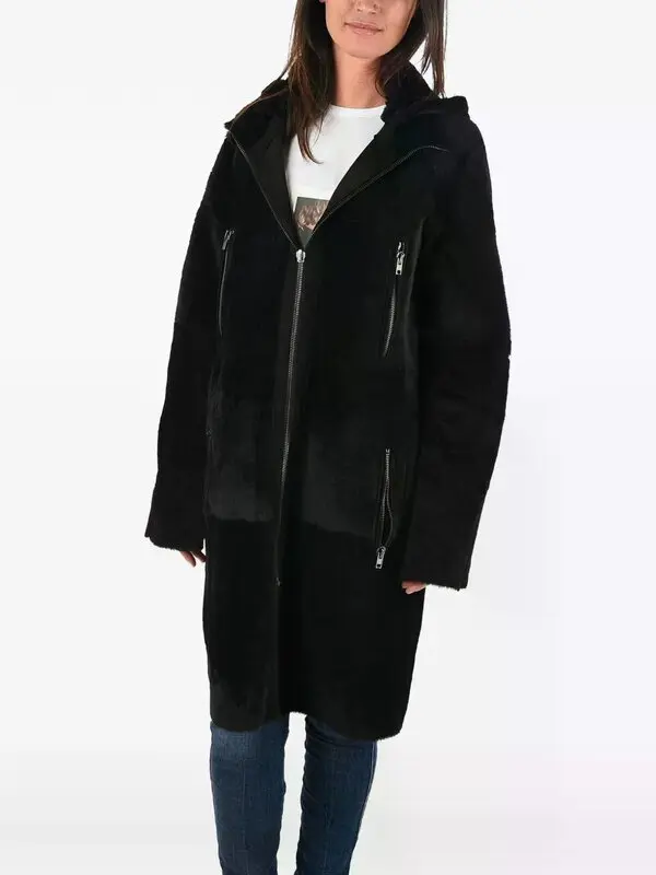 DIESEL® Hooded Zip-up Leather Coat