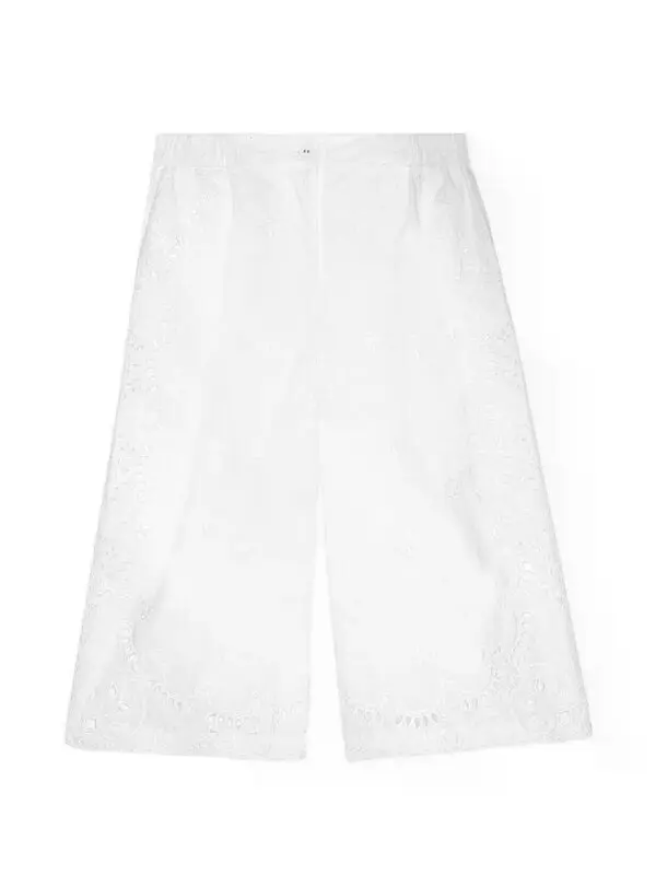 OTTOD'AME Off- Broderie Anglaise Cropped Trousers - White