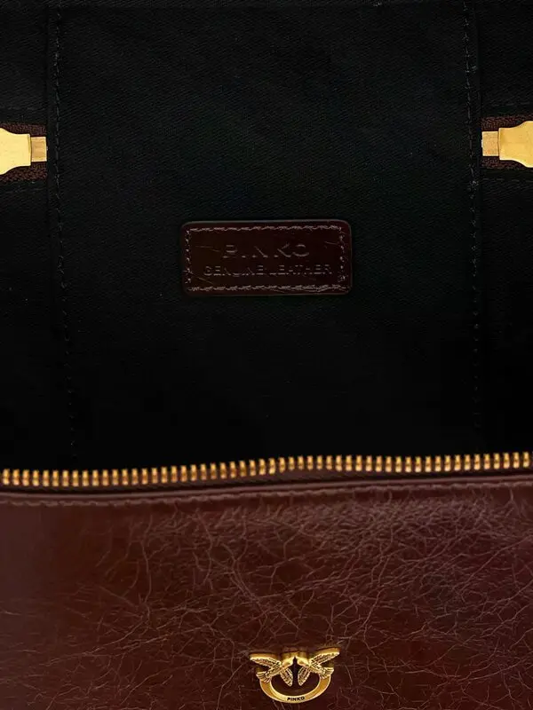 Pinko Love Birds Leather Tote Bag - Brown