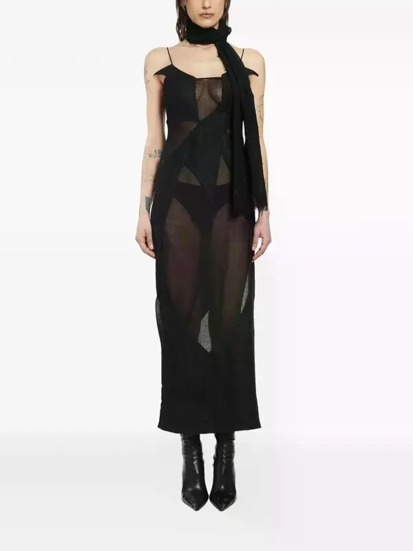 YEHUAFAN Semi-sheer Midi Dress - Black