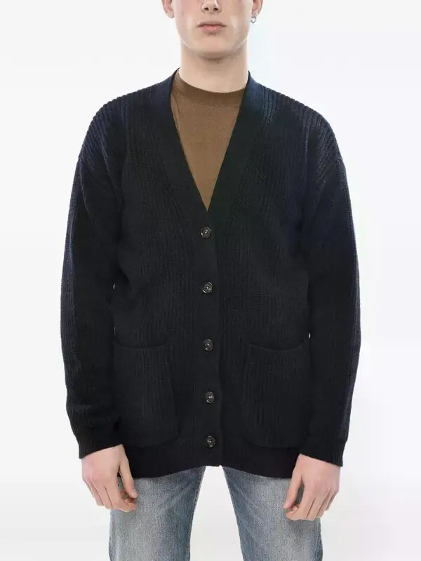 PAOLO PECORA V-neck Ribbed-knit Cardigan - Blue
