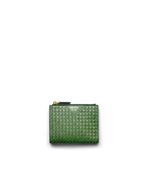 Prada Small Woven Madras Leather Wallet - Green