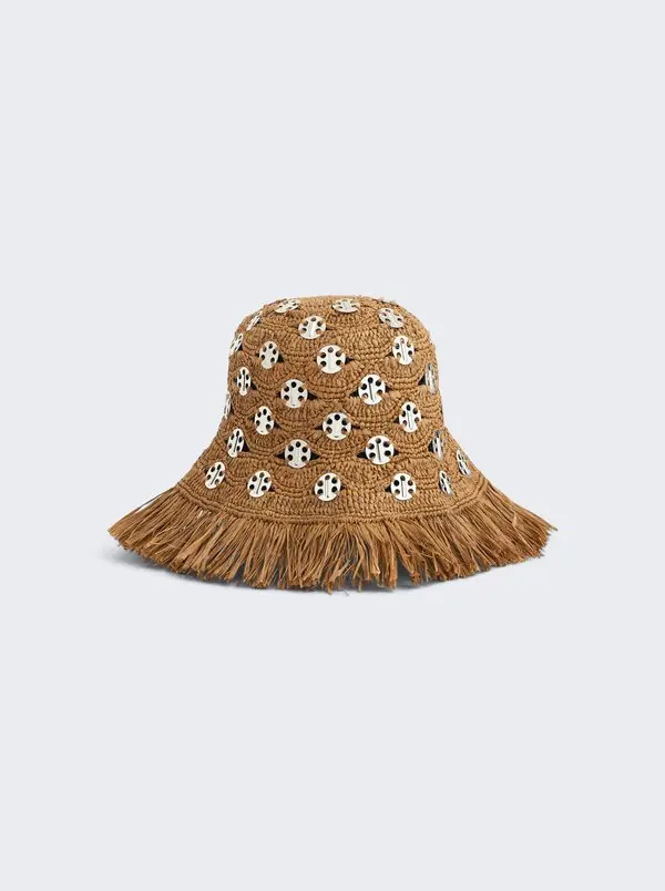Rabanne Raffia Hat With 1969 Discs Dark - Brown