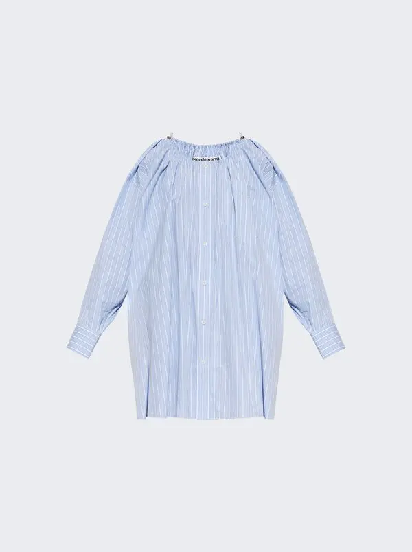 Alexander Wang Bungee Scoop Neck Mini Shirt Dress Light Stripe - Blue