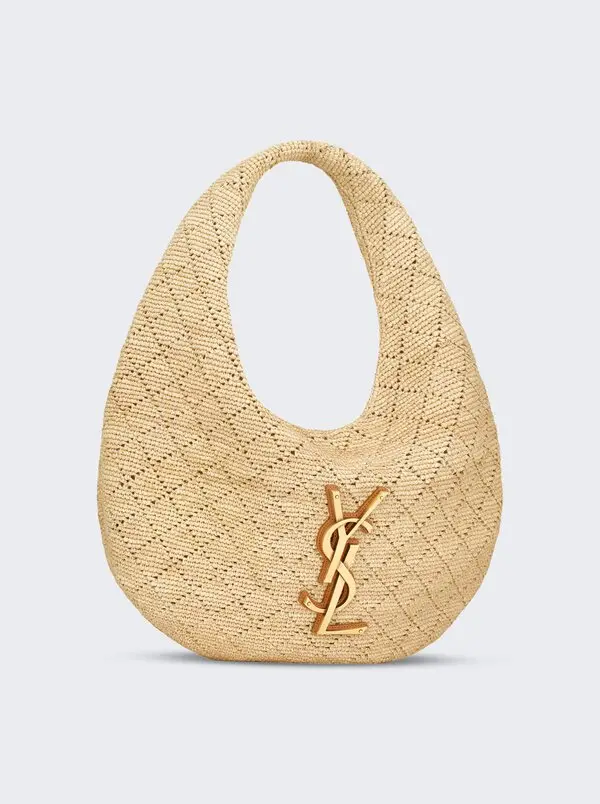 Saint Laurent Icare Raffia Hobo Bag Pale Brown