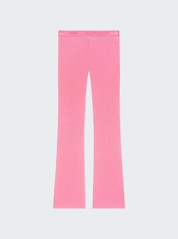 COURREGES Contrasted Vinyl Rib Knit Flare Pants Fever - Pink