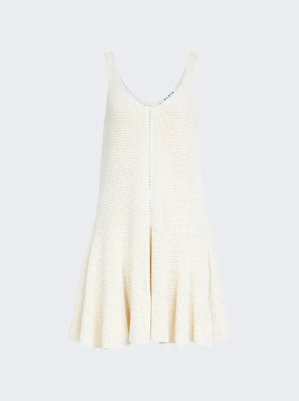 Alaïa Waffle Godets Dress Natural - White