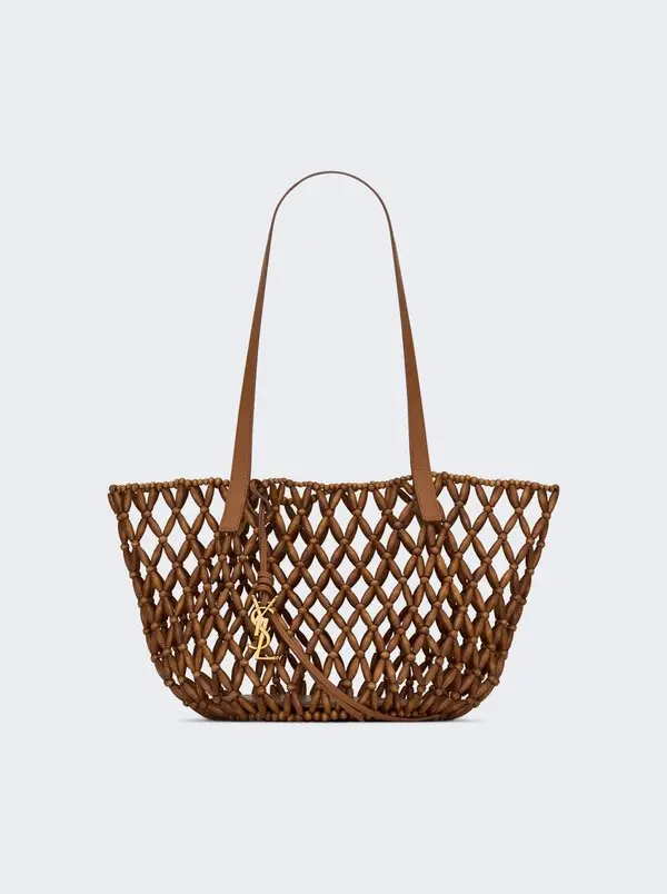 Saint Laurent Panier Small Beaded Basket Tote - Brown
