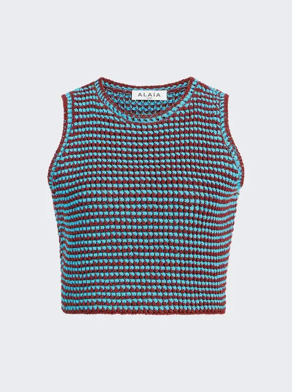 Alaïa Crop Tank Top Crochet Knit Burgundy And - Blue