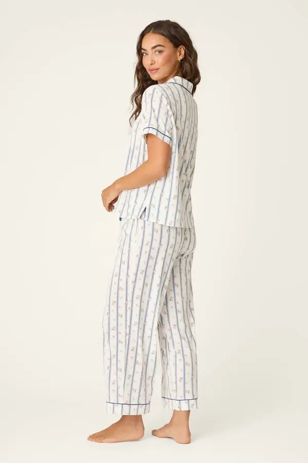 PJ Salvage Cotton Jersey Stripes & Blooms Cropped Pajama Set