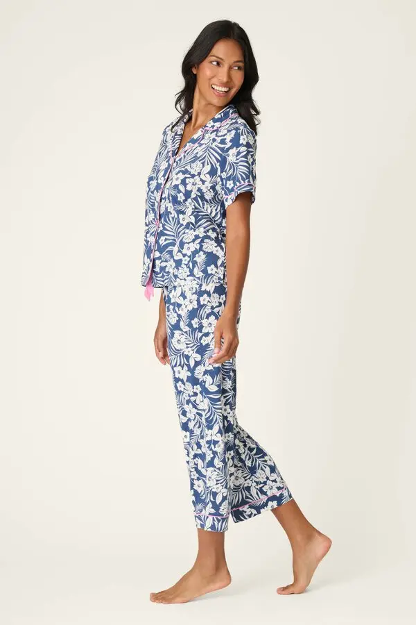 PJ Salvage Cotton Jersey Midnight Garden Cropped Pajama Set