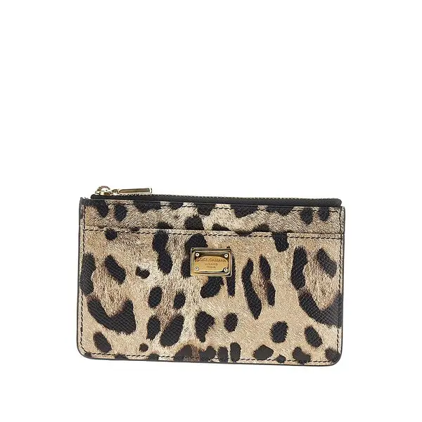 Dolce & Gabbana Leopard-print Leather Cardholder Pouch - Brown