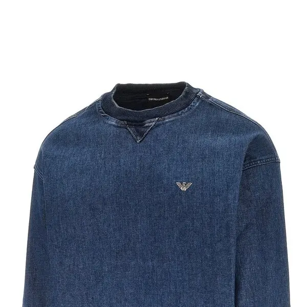 Emporio Armani Denim Crewneck Sweatshirt With Eagle Logo