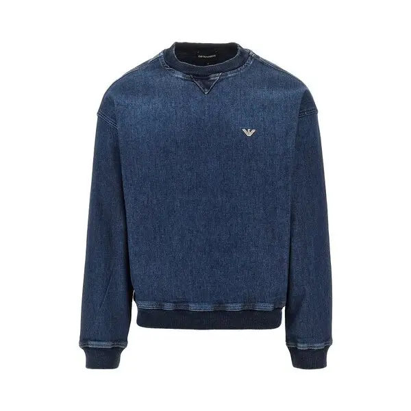 Emporio Armani Denim Crewneck Sweatshirt With Eagle Logo