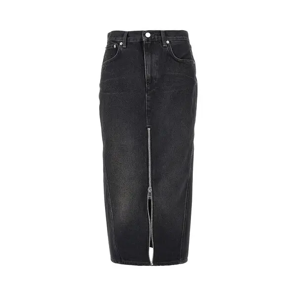 HAIKURE Denim Midi Skirt With Front Zip - Black