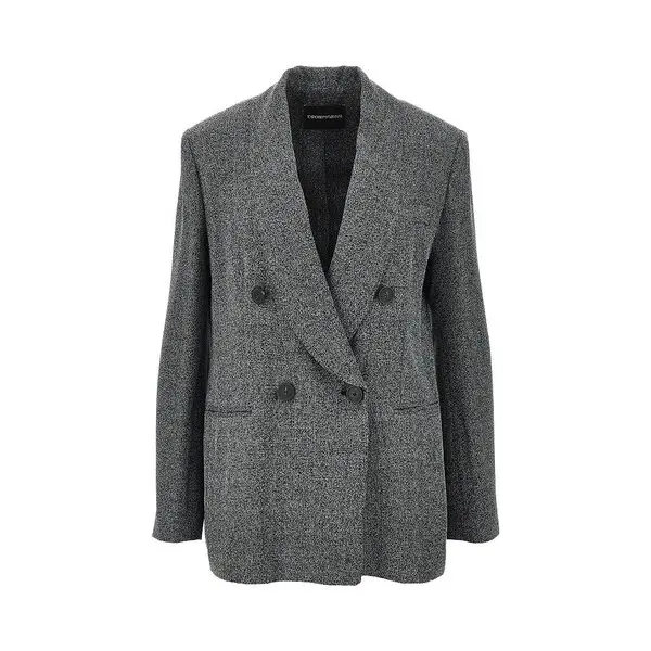 Emporio Armani Double-breasted Shawl Collar Jacket In Mouliné Fabric - Grey