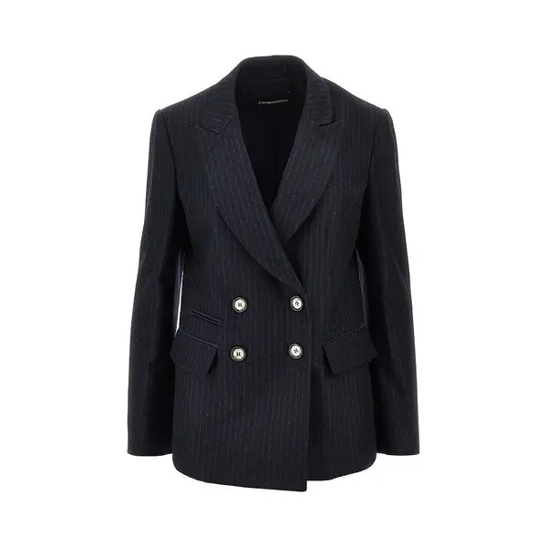 Emporio Armani Pinstriped Wool-blend Double-breasted Jacket - Blue