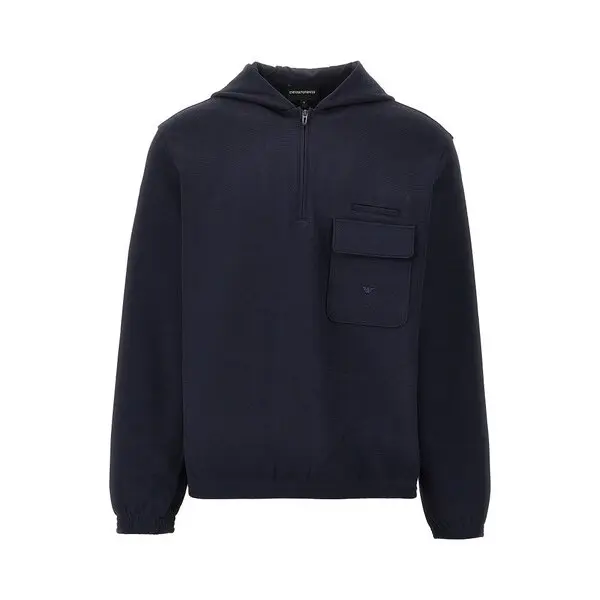 Emporio Armani Travel Eential Piquet Jerey Hoodie - Blue