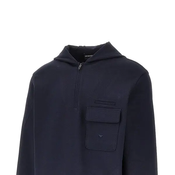 Emporio Armani Piquet Jersey Hoodie With Embroidered Eagle Logo