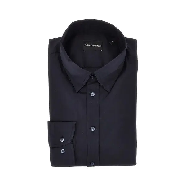 Emporio Armani Cotton-blend Technical Poplin Hirt - Blue