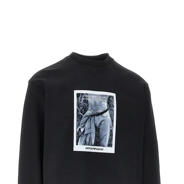 Emporio Armani Crewneck Sweatshirt With Graphic Logo Print - Black