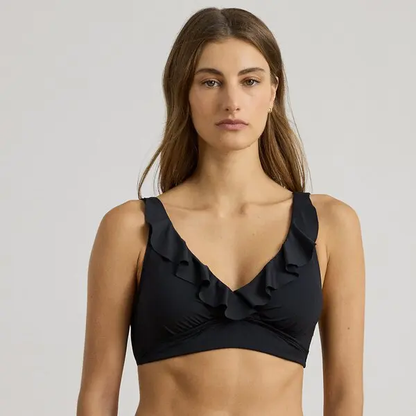 Ralph Lauren Ruffle-trim V-neck Bikini Top - Black