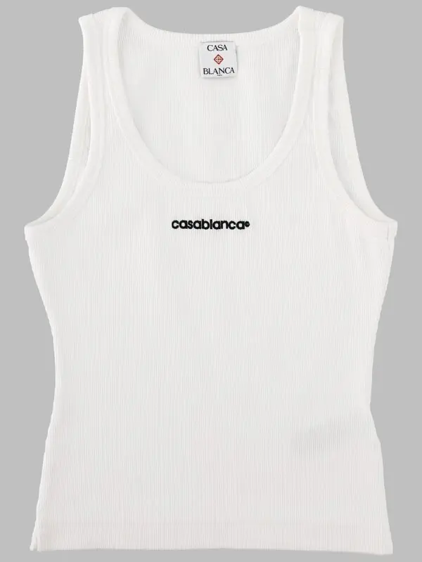 Casablanca Ribbed Logo Tank Top - White