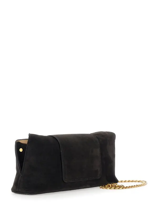 Versace Calf Leather Clutch With Turn Lock And Chain Strap - Brown