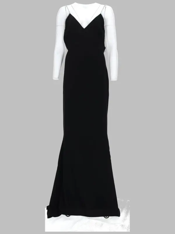 TOM FORD Sleeveless Satin Evening Gown With Chain Embroidery - Black