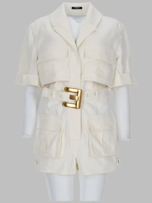 Balmain Jumpsuit Con Cintura In Denim - White