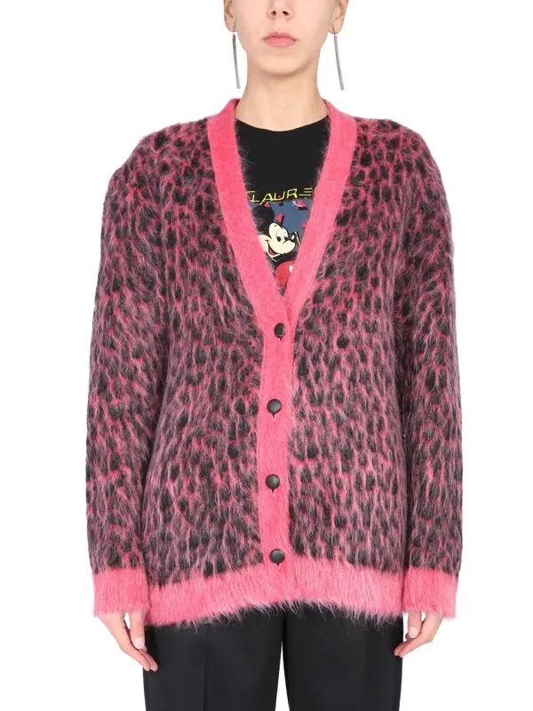 Saint Laurent Leopard Jacquard Cardigan - Pink