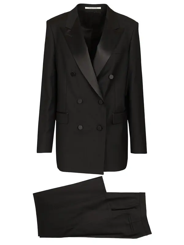 Tagliatore Double-breasted Wool Tuxedo With Wide Peak Lapels - Black